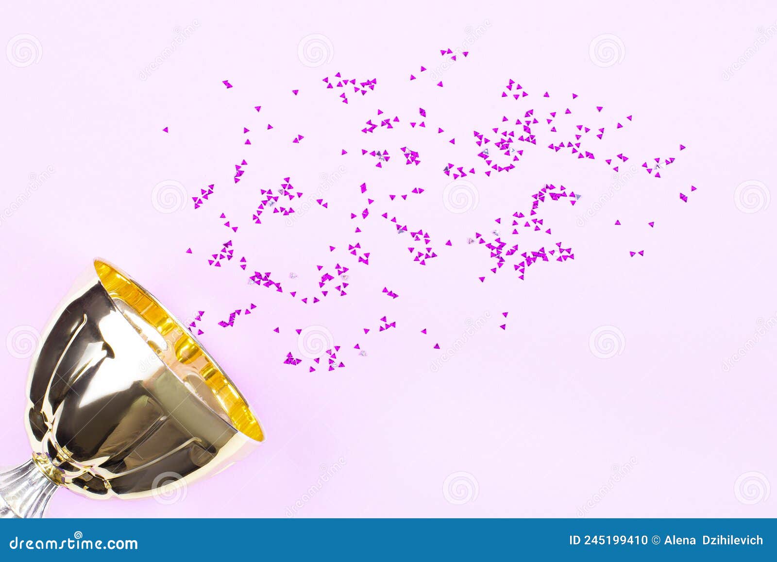 Sparkling Pink Background with Golden Winner Cup Stock Photo - Image of ...