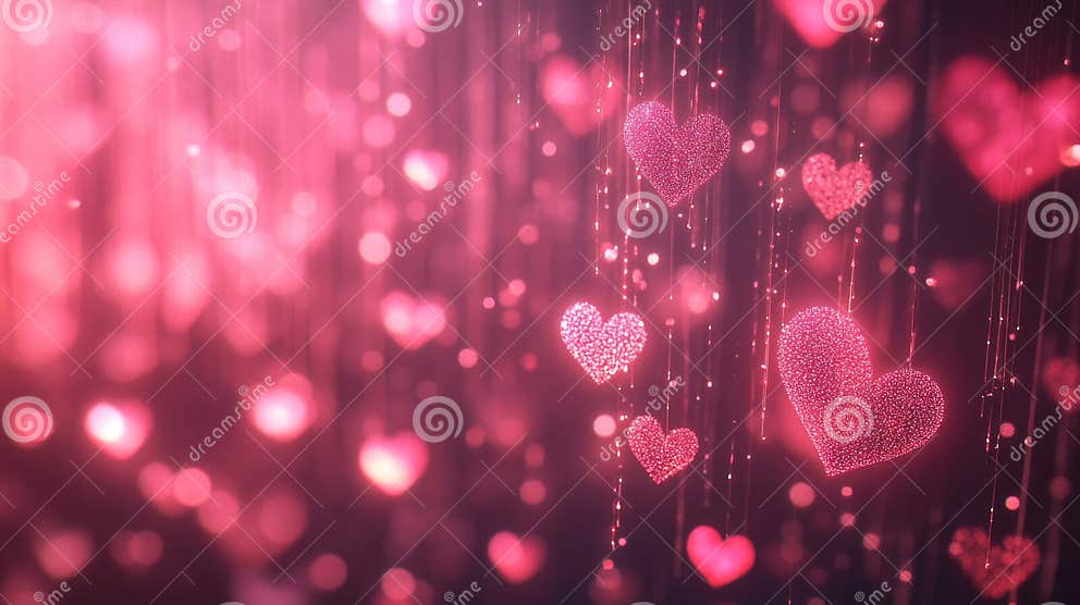 Sparkling Pink Hearts Falling Romantic Background Stock Illustration ...