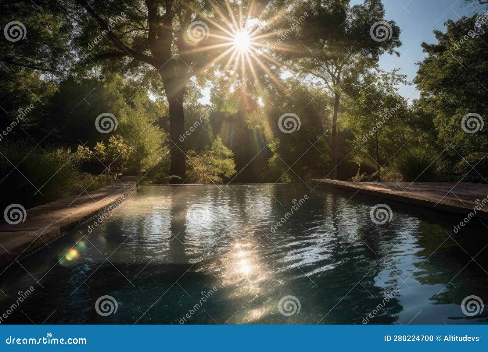 Sparkling Pool with Sun Rays Shining Down on the Water Stock ...