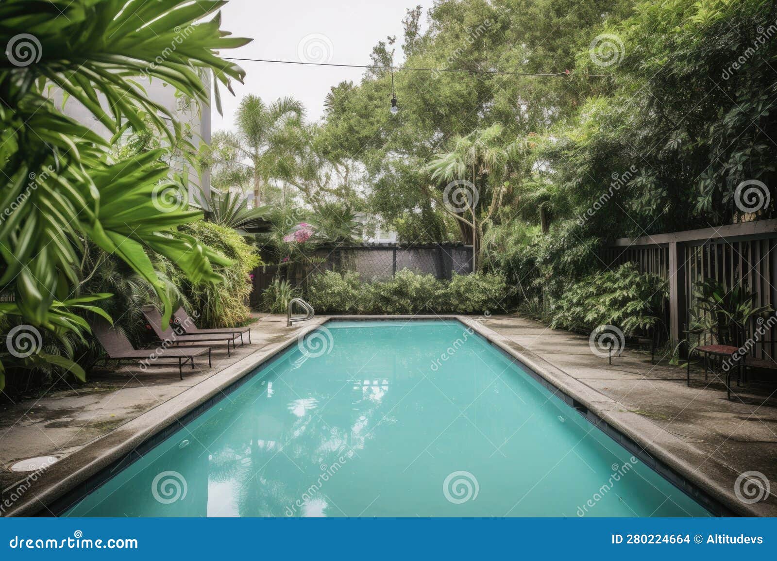 Sparkling Pool, Surrounded by Lush Greenery Stock Illustration ...