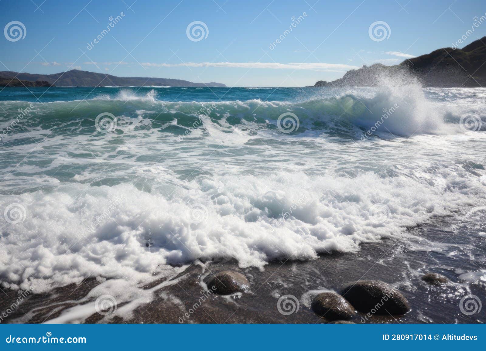 Sparkling Sea, with Waves Rolling Onto Shore Stock Illustration ...