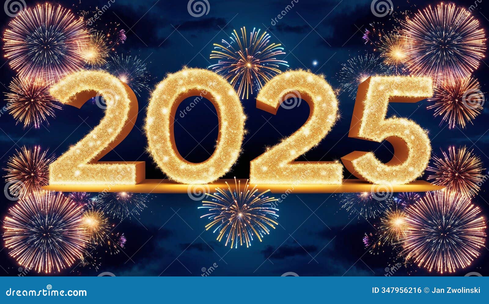 Sparkling 2025 Sign Celebrating New Year with Fireworks Stock ...