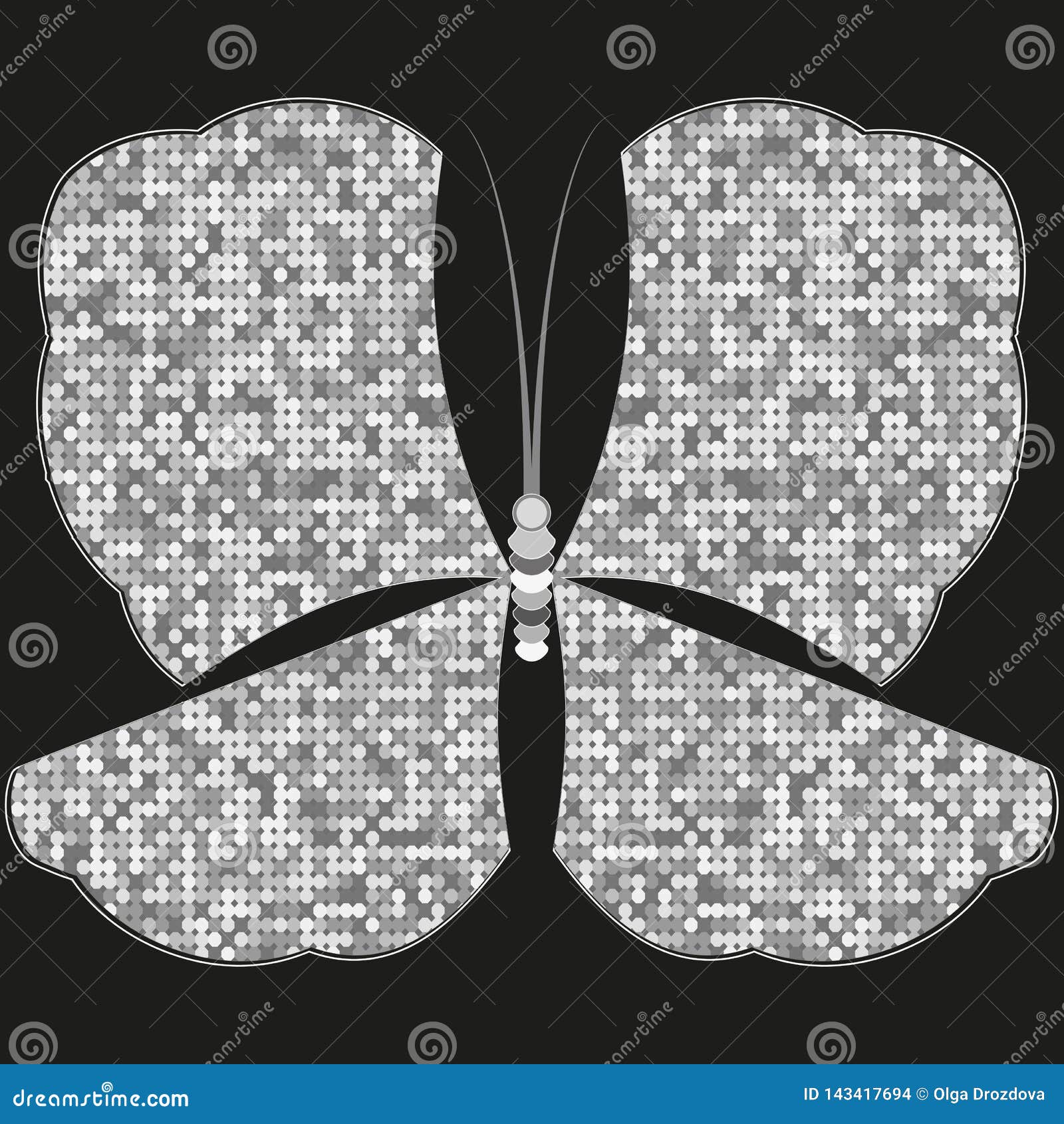 Silver Butterfly Linear Wavy Abstract On A Black Background. Angel ...