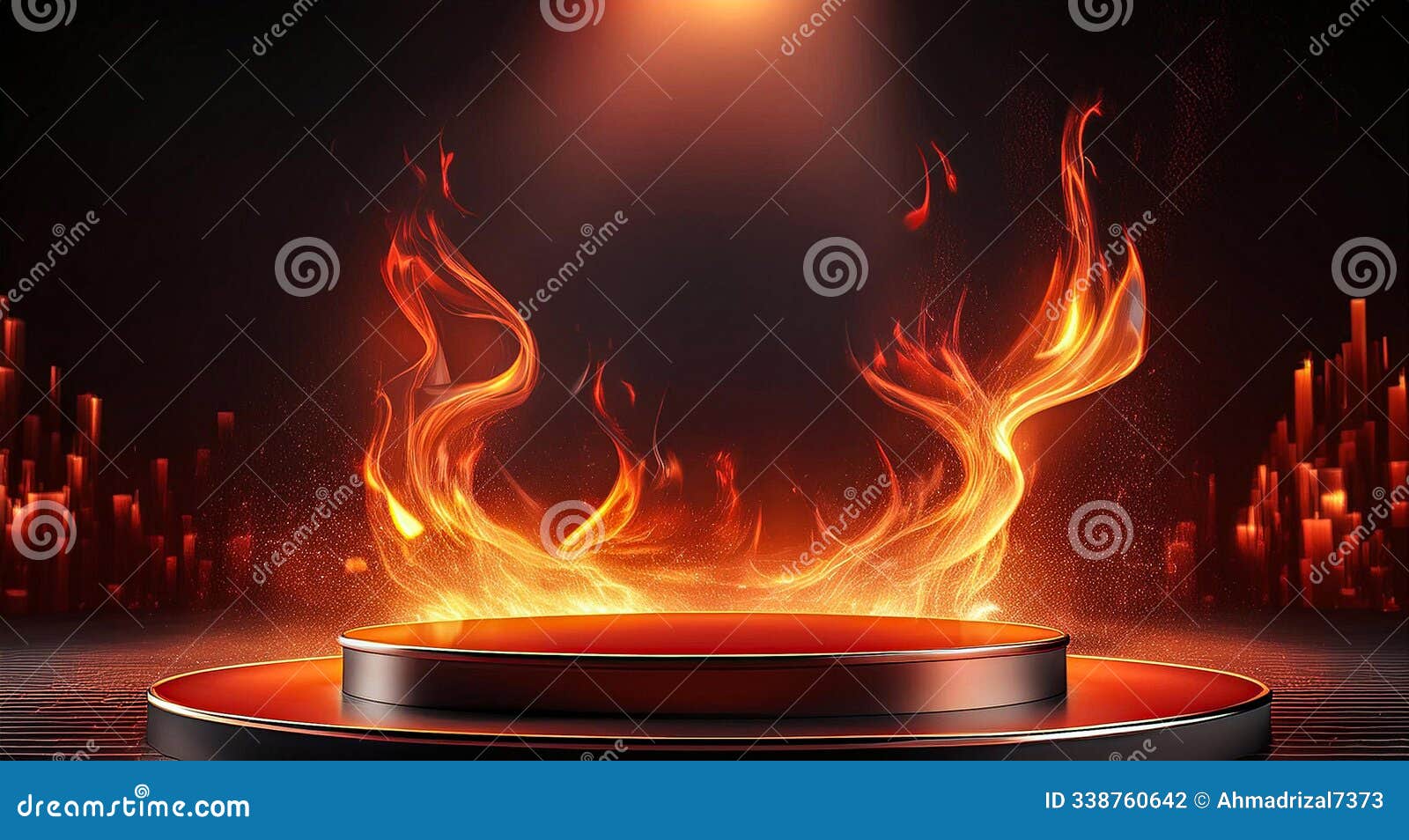 Sparkling Stage Podium Display with Firelight Effect Stock Photo ...
