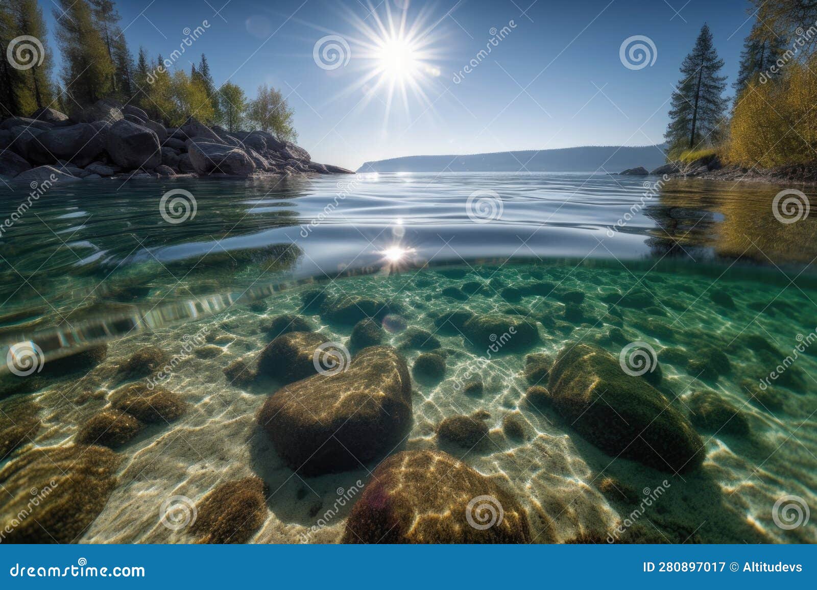 Sparkling Sun, Shining on Crystal Clear Lake Stock Illustration ...