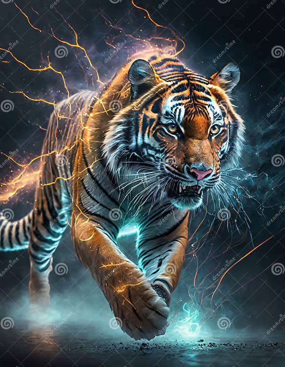 A sparkling tiger charging stock illustration. Illustration of mammal ...