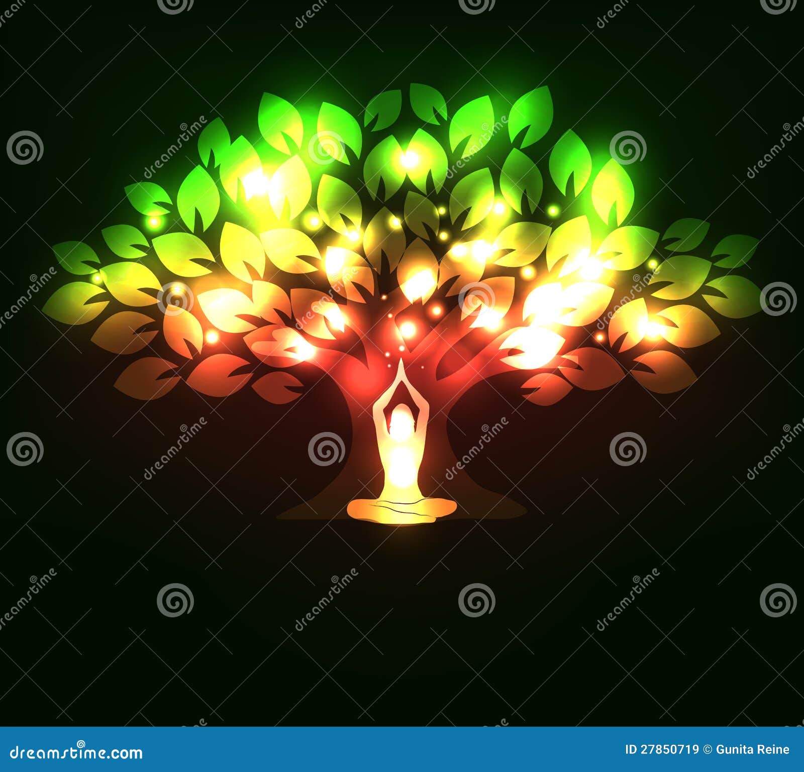 Sparkling Tree and Woman in Yoga Pose Stock Vector - Illustration of ...