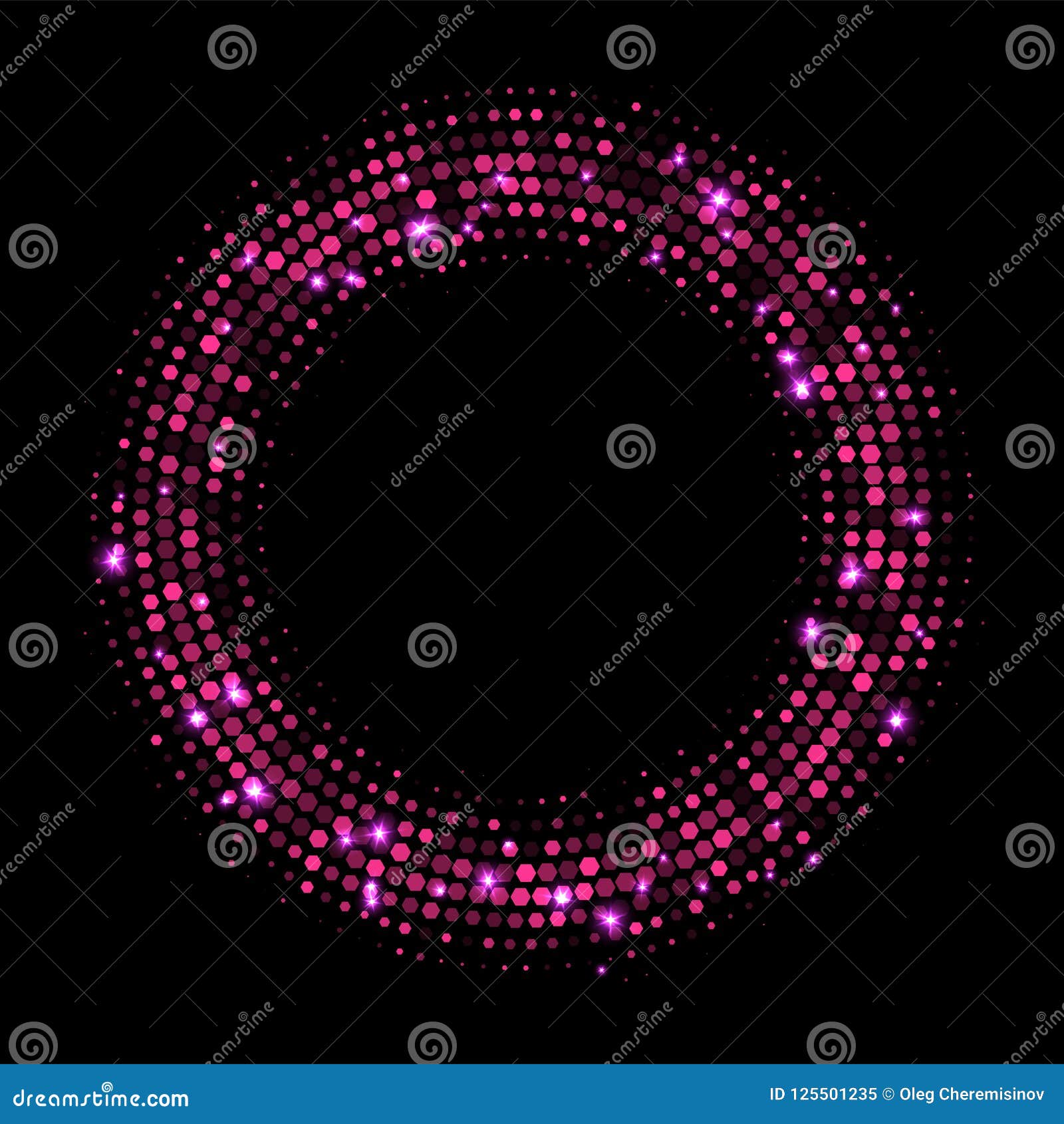 Sparkling Violet Ring Isolated on Black Background. Vector Luxury Frame ...