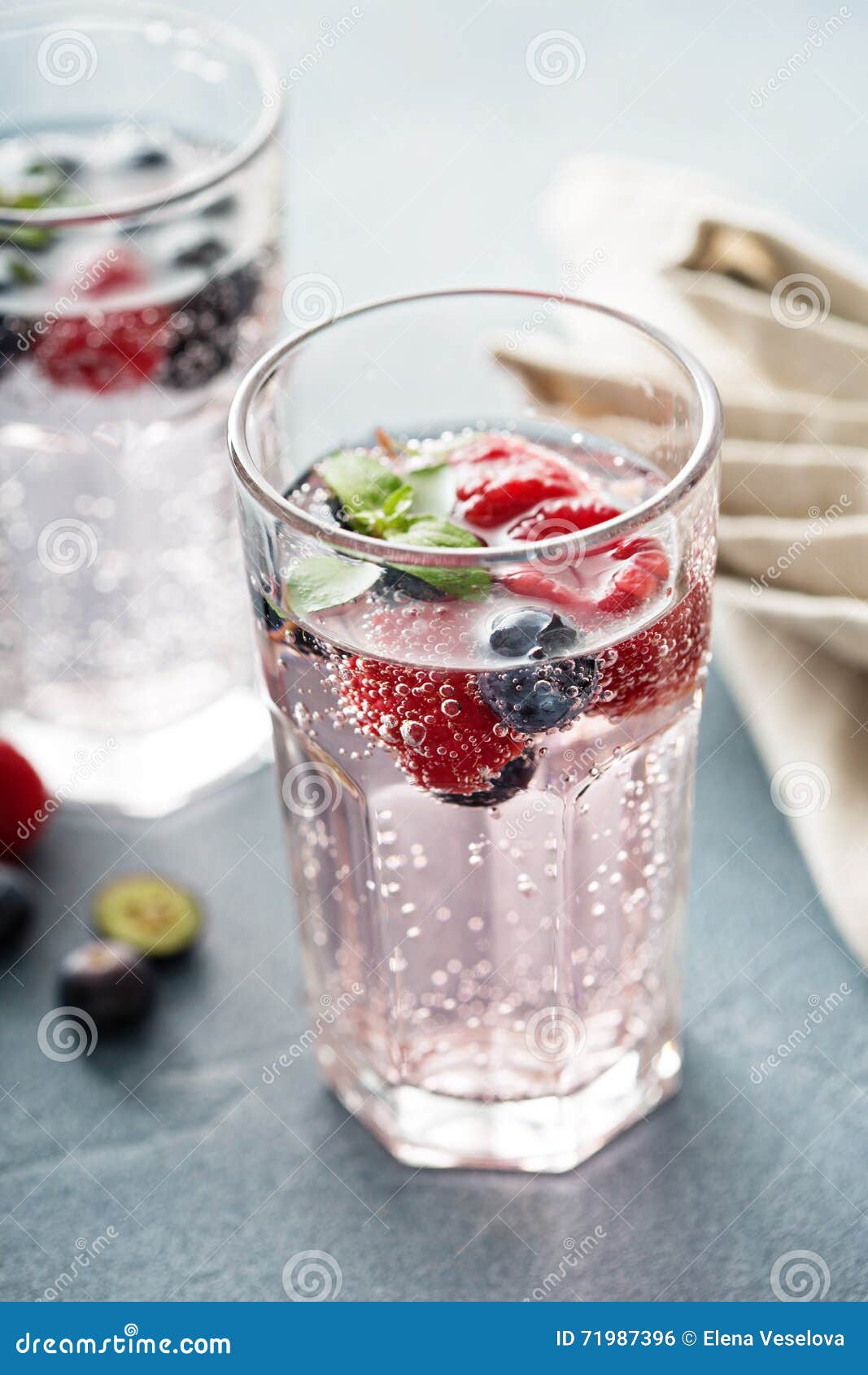 Sparkling Water with Raspberries and Blueberries Stock Photo - Image of ...