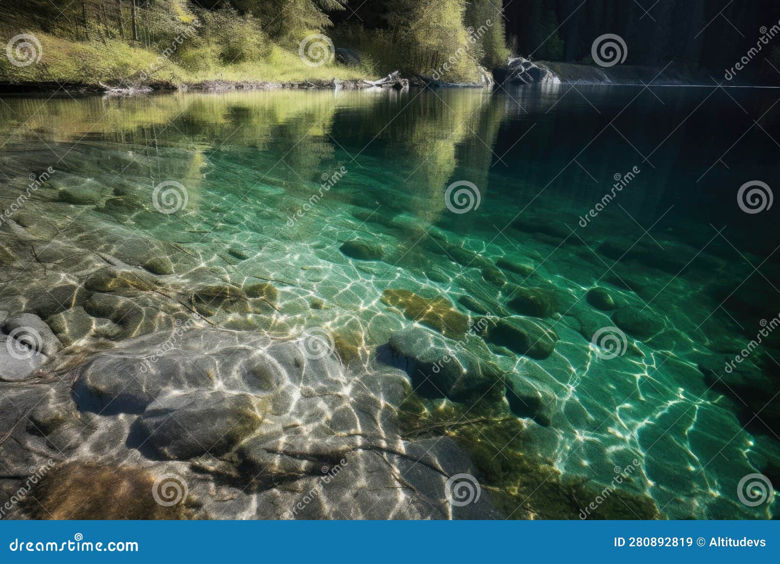 Sparkling Waters of a Crystal-clear Lake, with Reflections and Textures ...