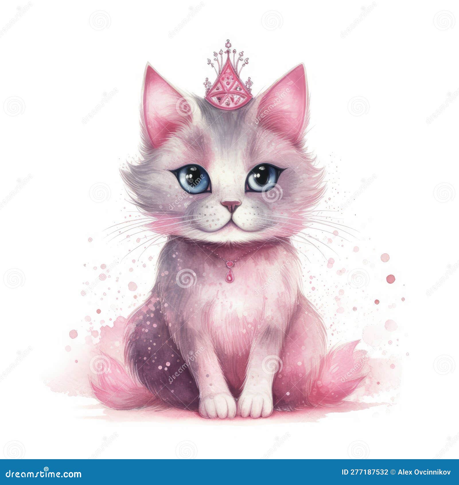 Sparkly Pink Cat Princess Design on White Background for Invitations ...