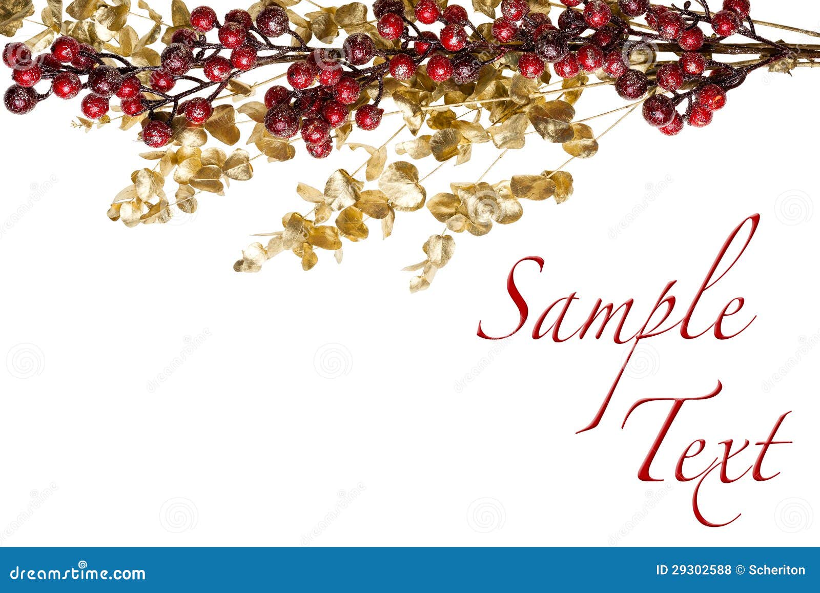 Sparkly Red Berries on Golden Leaves Isolated Border Stock Photo ...