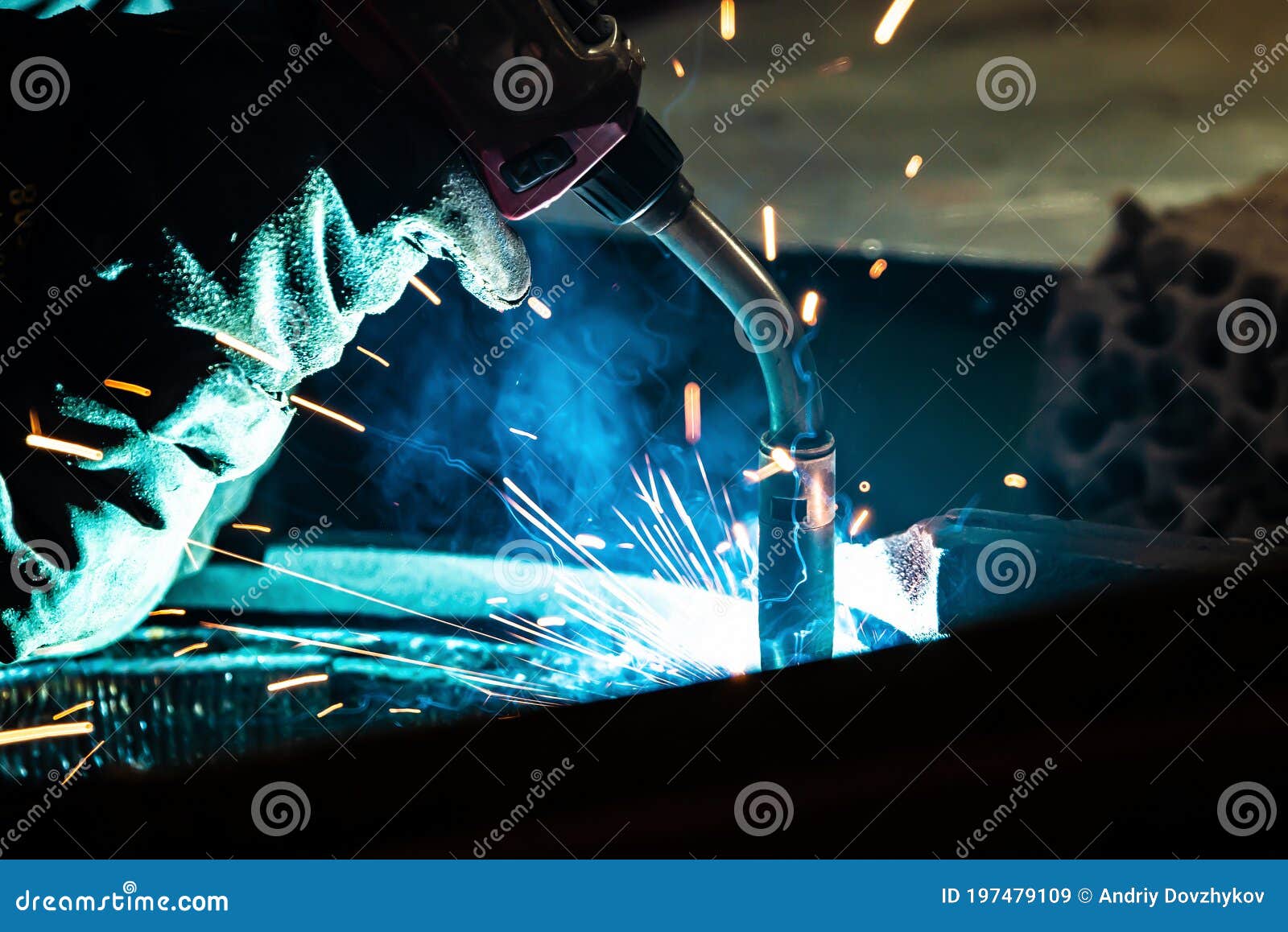 Sparks from Electro Gas Welding at Work in an Electromechanical ...