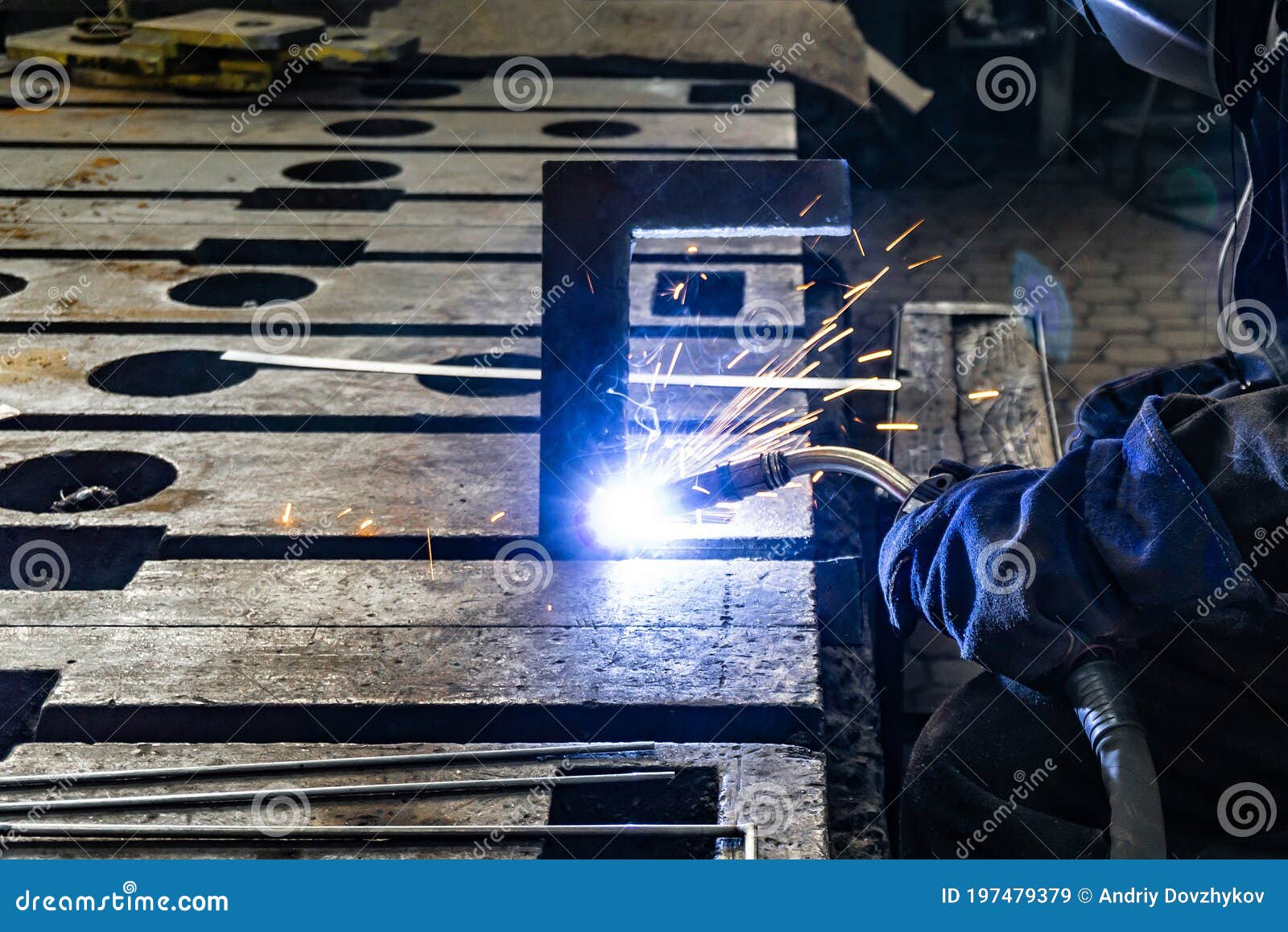 Sparks from Electro Gas Welding at Work in an Electromechanical ...
