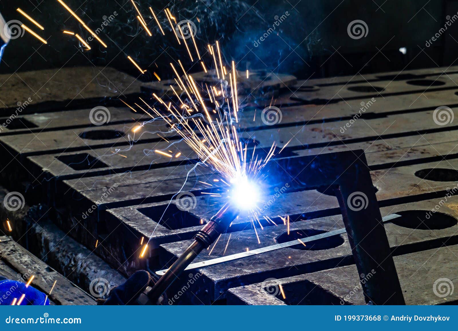 Sparks from Electro Gas Welding at Work in an Electromechanical ...