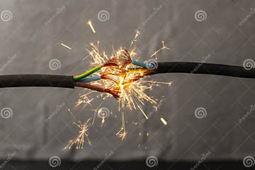 Sparks Explosion between Electrical Cables, Fire Hazard Concept Stock ...