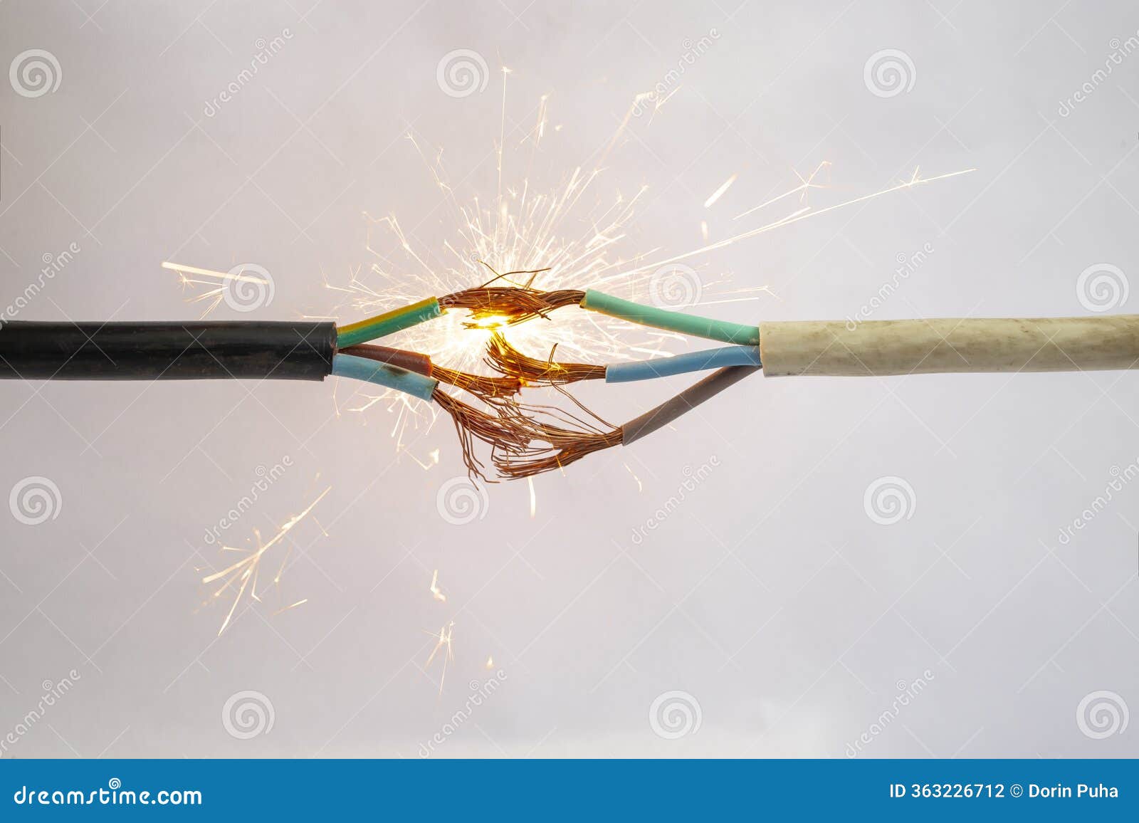 Sparks Explosion between Electrical Cables, on White Background, Fire ...