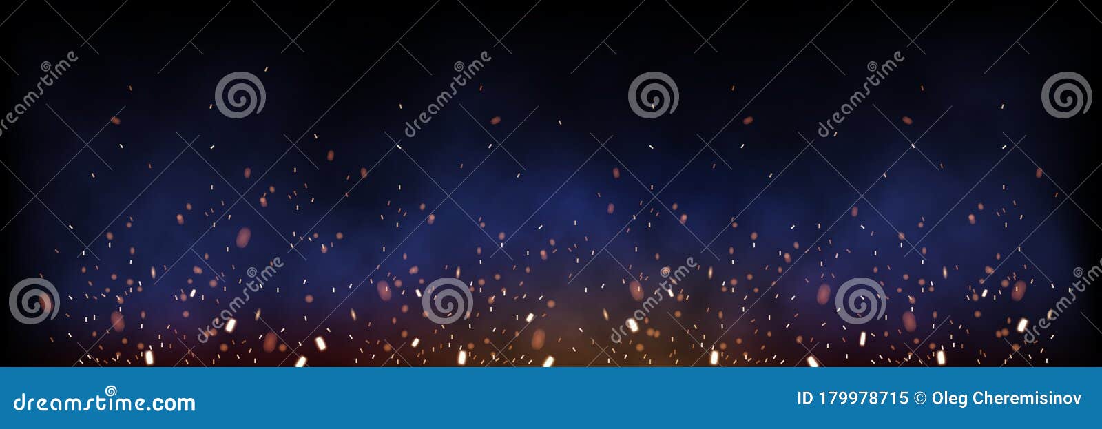 Sparks of Fire on Dark Background Horizontal Banner. Vector Realistic ...