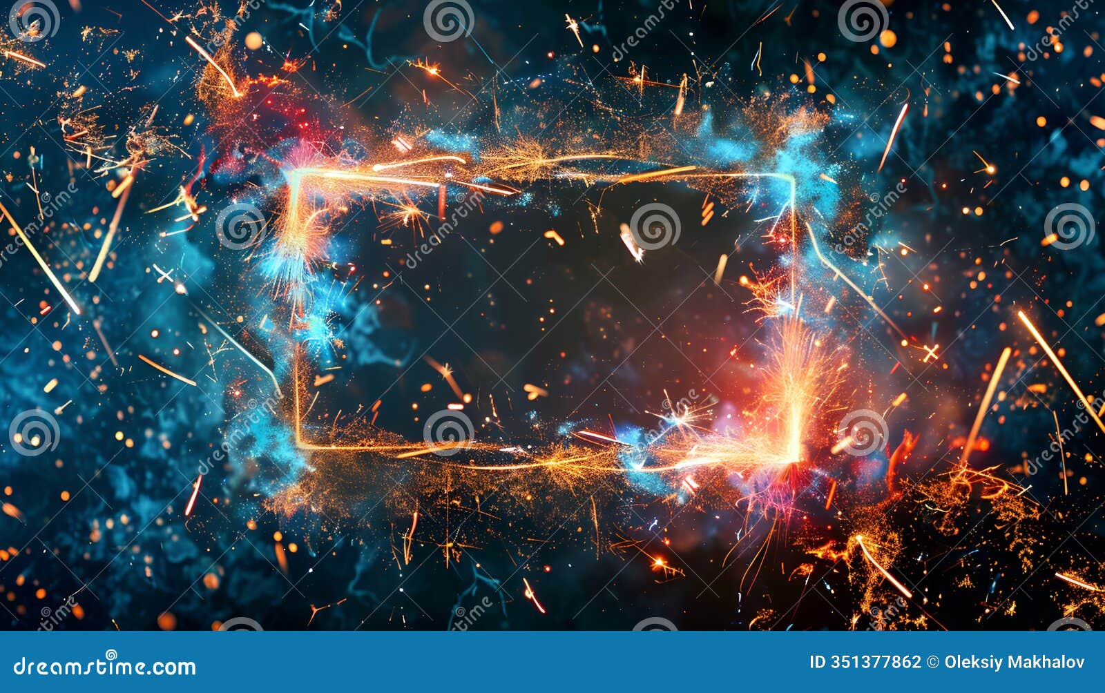 Sparks and Fireworks Creating a Rectangular Frame with Copy Space on ...