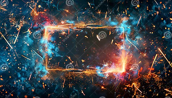 Sparks and Fireworks Creating a Rectangular Frame with Copy Space on ...