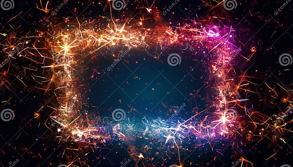 Sparks and Fireworks Creating a Rectangular Frame with Copy Space on ...