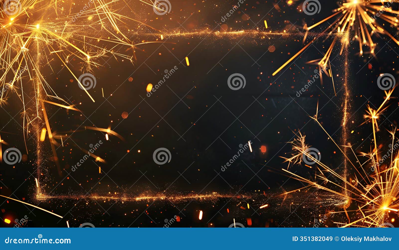 Sparks and Fireworks Creating a Rectangular Frame with Copy Space on ...