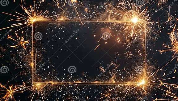 Sparks and Fireworks Creating a Rectangular Frame with Copy Space on ...