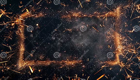 Sparks and Fireworks Creating a Rectangular Frame with Copy Space on ...