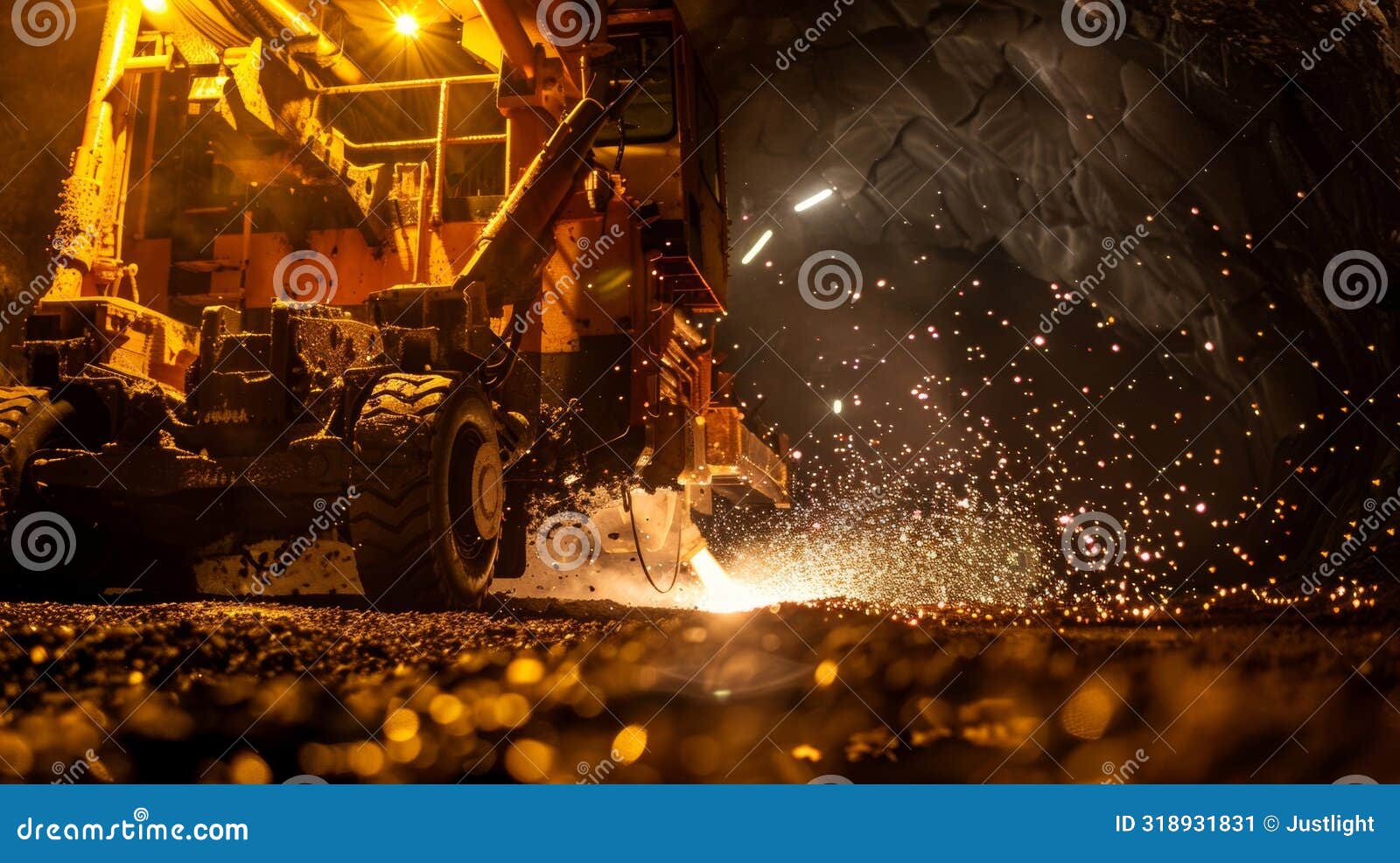 Sparks Fly As the Drill Head of the Tunnel Boring Machine Grinds ...