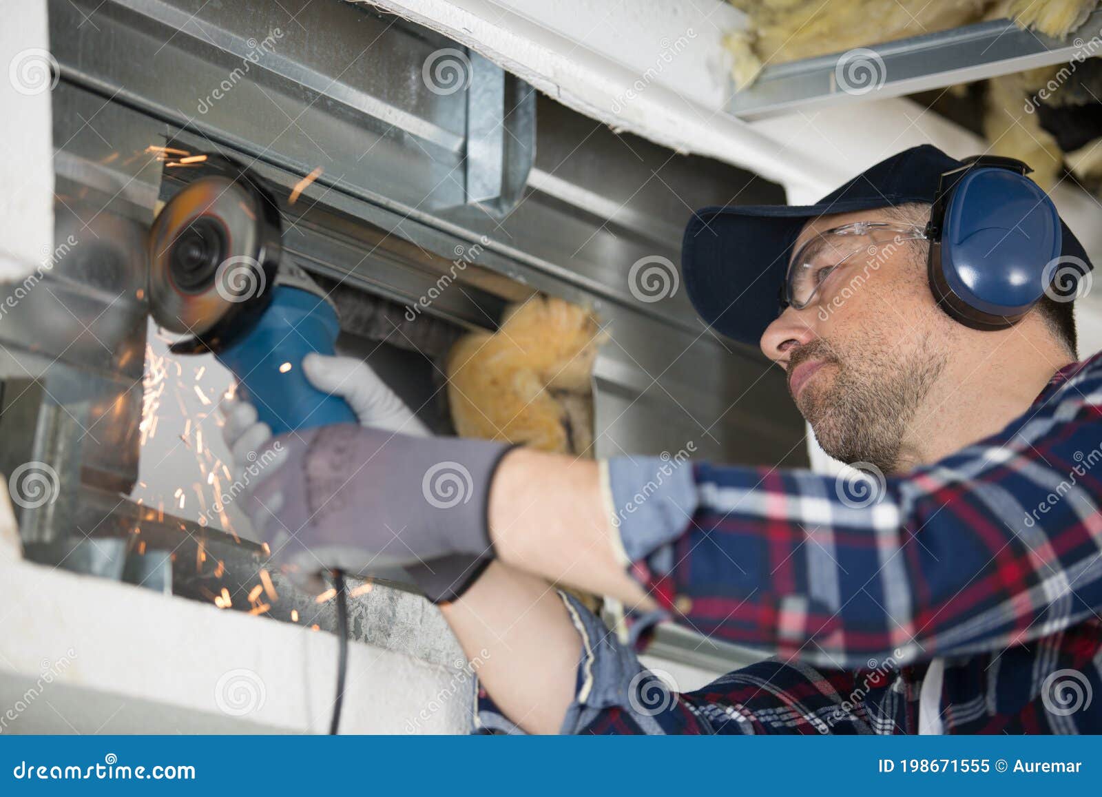Sparks Flying As Builder Uses Angle Grinder Stock Image - Image of ...
