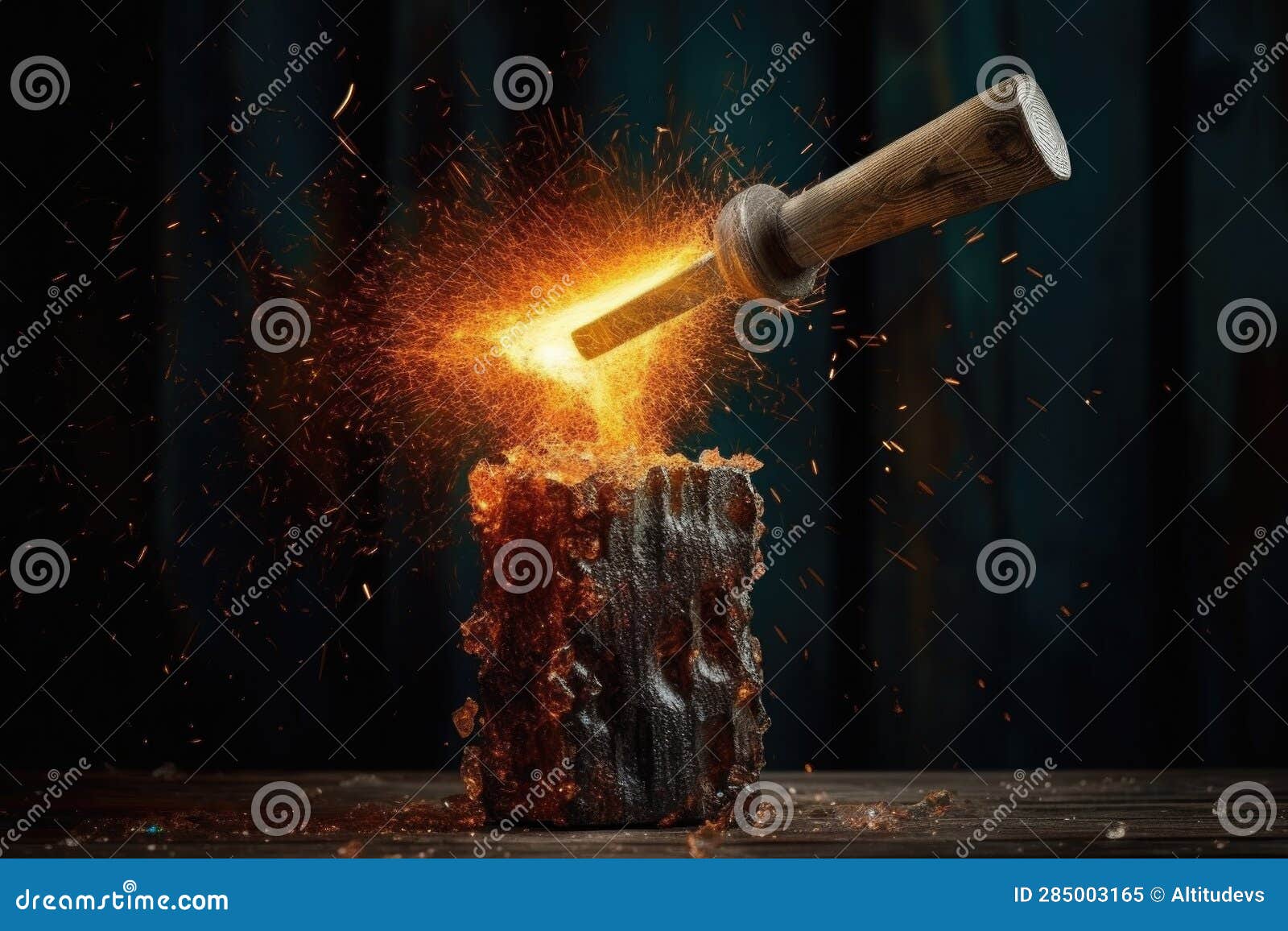 Sparks Flying As a Hammer Strikes a Blade Stock Image - Image of metal ...