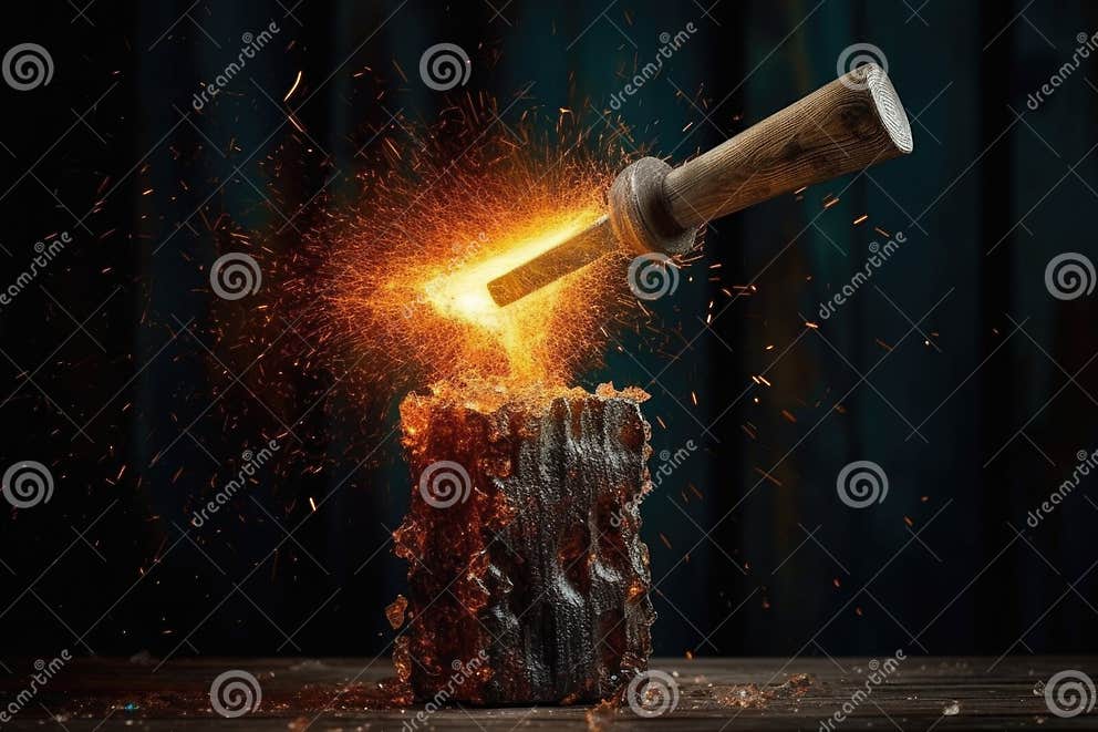 Sparks Flying As a Hammer Strikes a Blade Stock Image - Image of metal ...