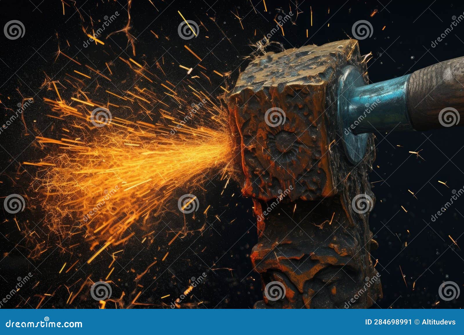 Sparks Flying As a Hammer Strikes a Blade Stock Illustration ...