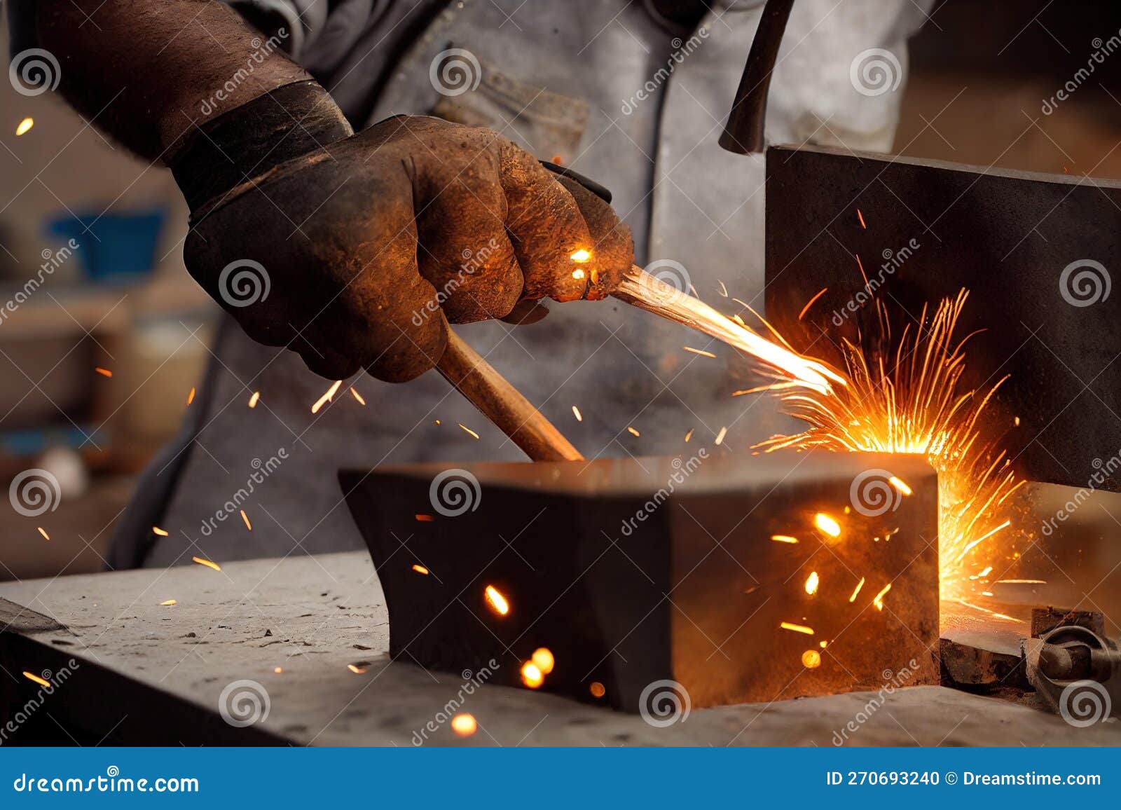 Sparks Flying from Fire during Processing of Hot Metal on Anvil. Stock ...