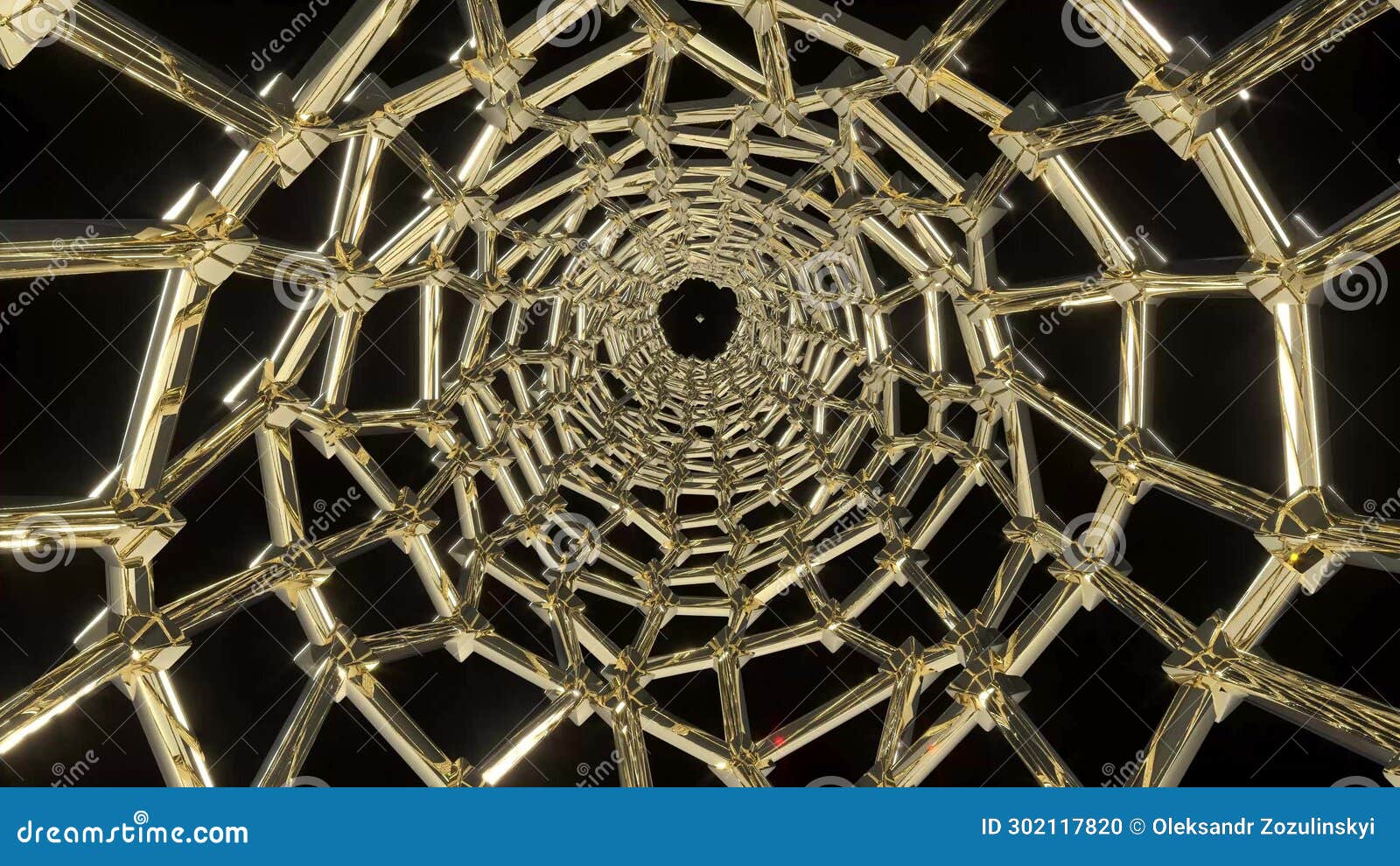 Sparks Gold Grid Tunnel Futuristic Intro 3d Stock Illustration ...