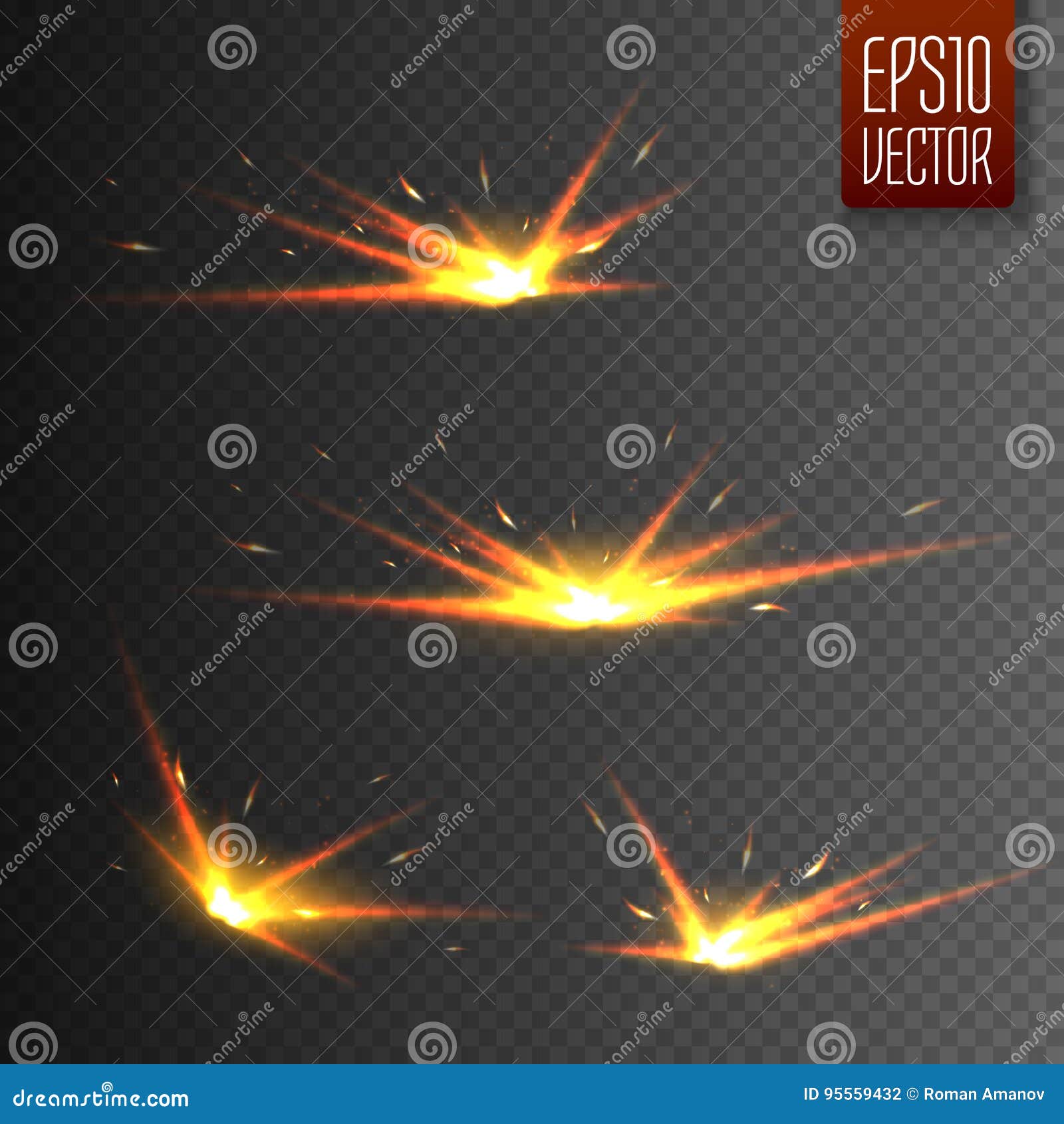 Sparks Isolated on Transparent Background. Vector Light Effect Stock ...