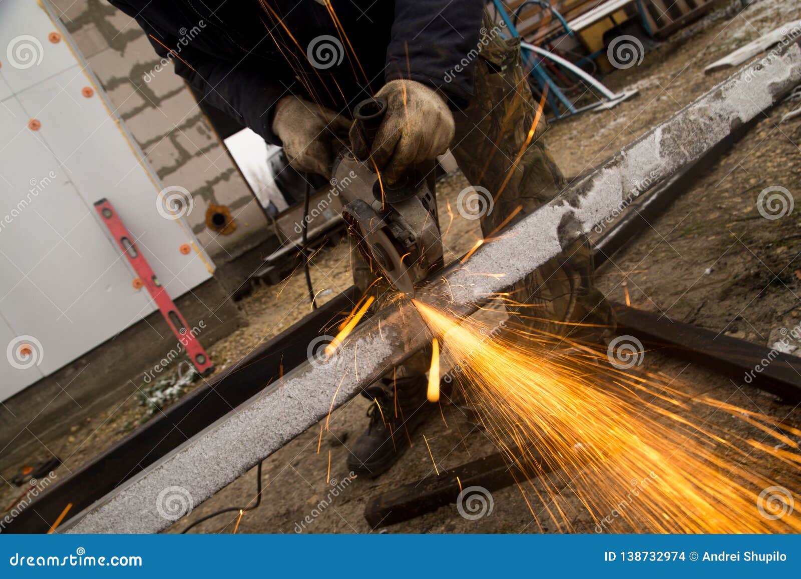 Sparks from Metal Cutting at the Construction Site Stock Photo - Image ...