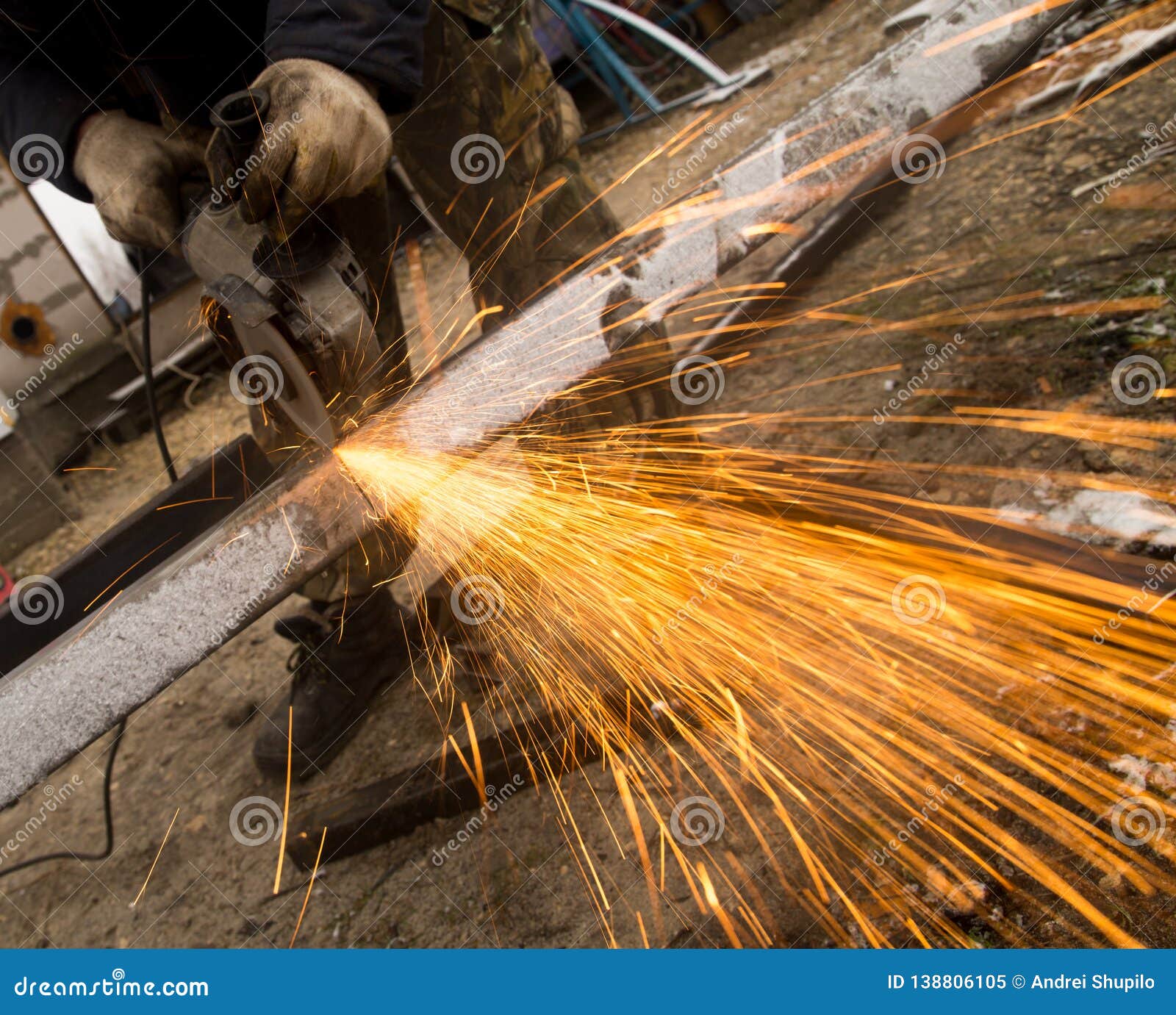 Sparks from Metal Cutting at the Construction Site Stock Image - Image ...