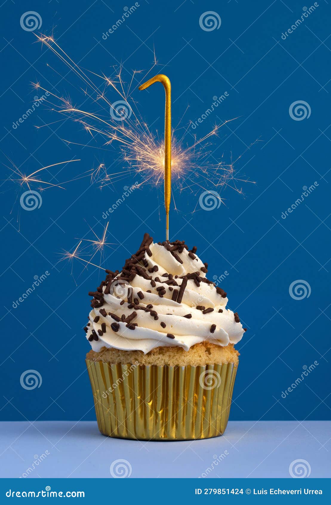 Sparks Number 1 - Cake Birthday in Blue Background Stock Photo - Image ...