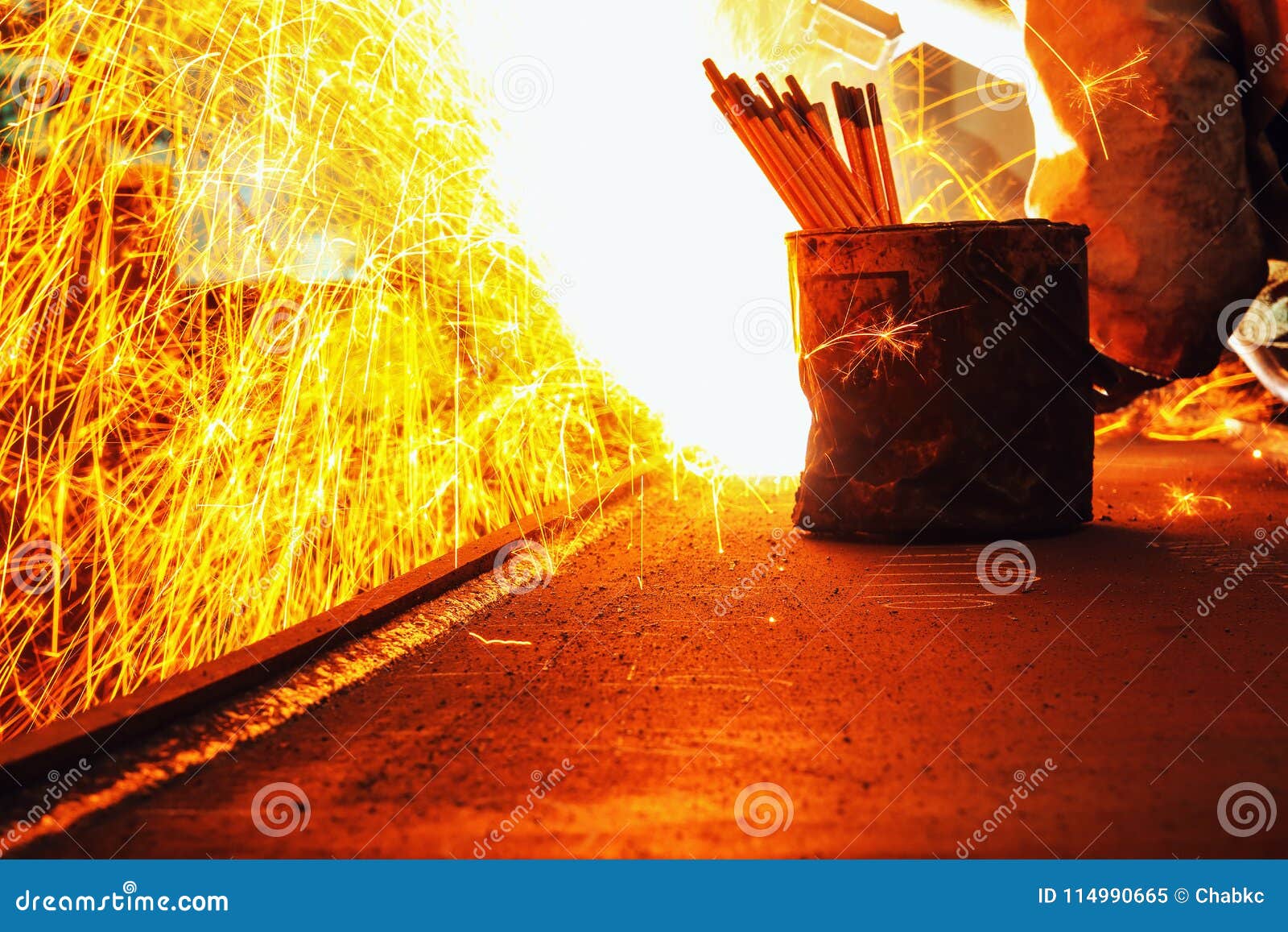 Sparks and Smoke from Welder Arc Gouging Carbon Stock Image - Image of ...