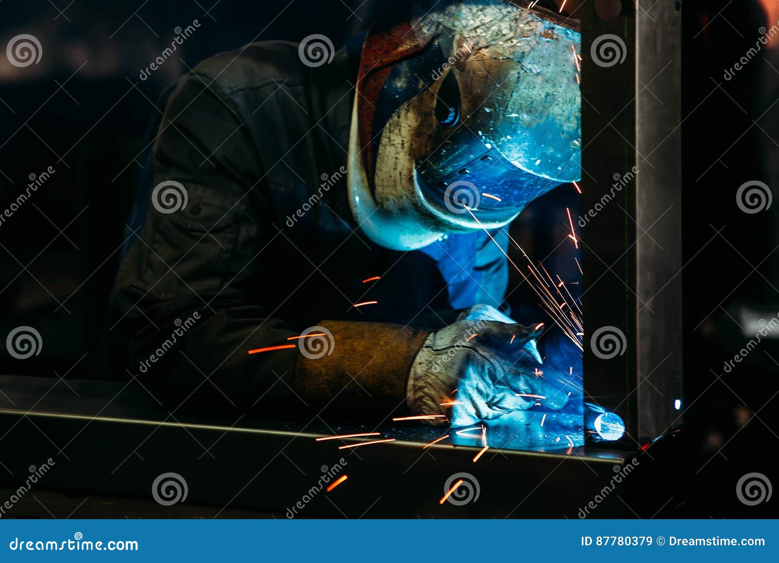 Sparks while Welder Uses Torch To Welding Stock Image - Image of ...