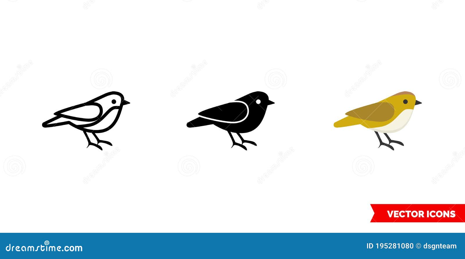 Sparrow Icon of 3 Types Color, Black and White, Outline. Isolated ...