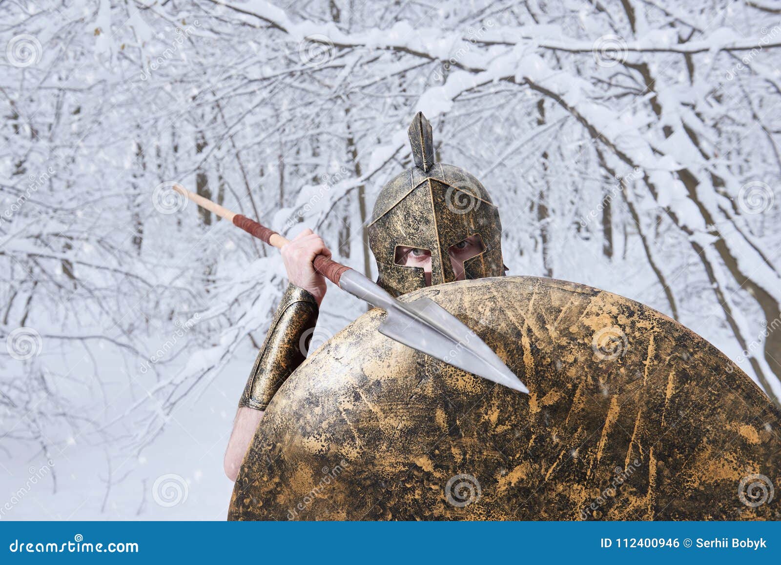 Spartan Attacks Someone with Sharp Spear. Stock Photo - Image of sparta ...