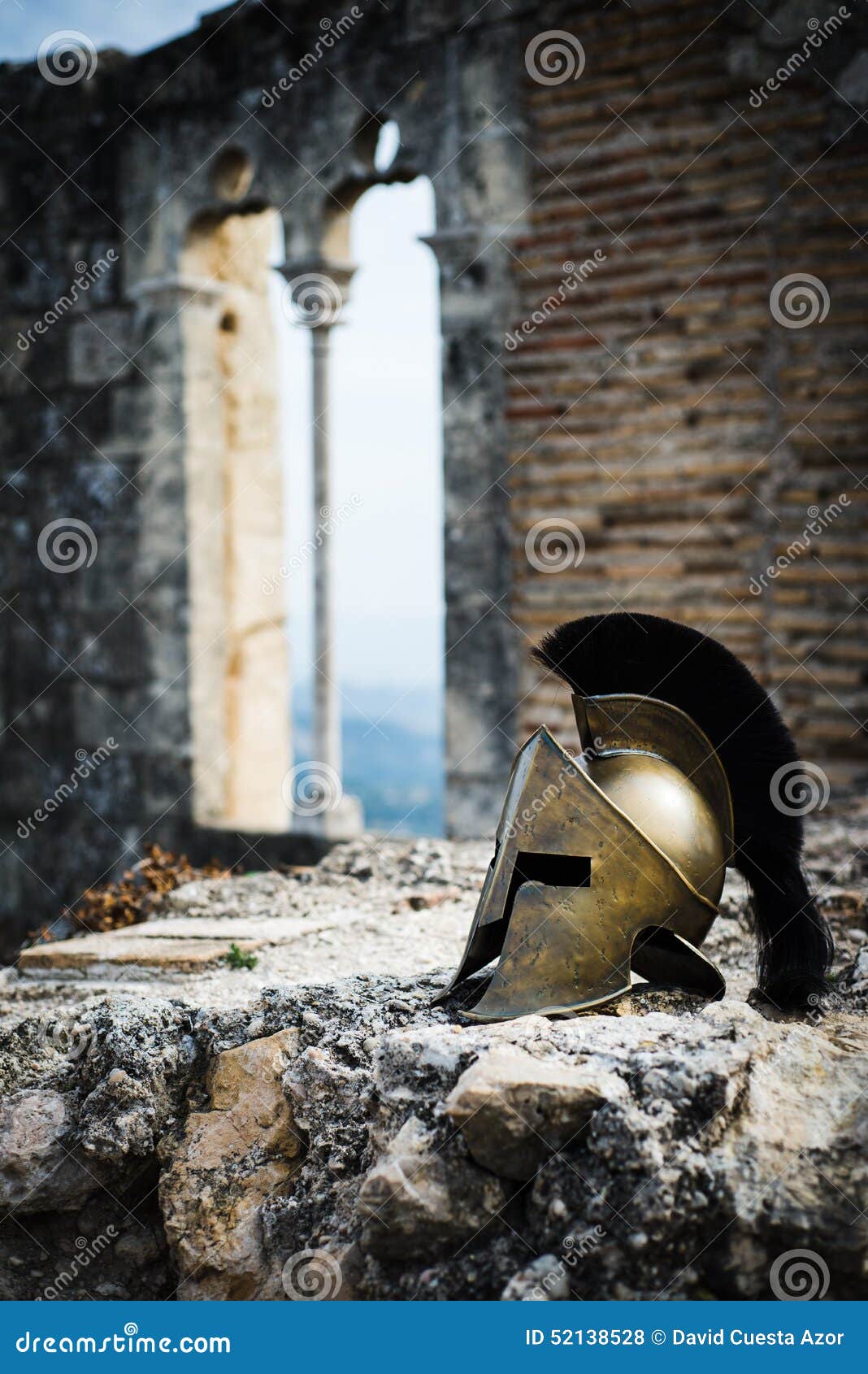 Spartan Helmet on Castle Ruins. Stock Photo - Image of greece, rocks ...