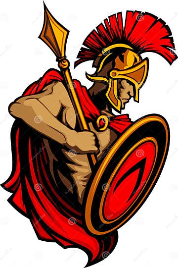 Spartan Trojan with Spear and Shield Stock Vector - Illustration of ...