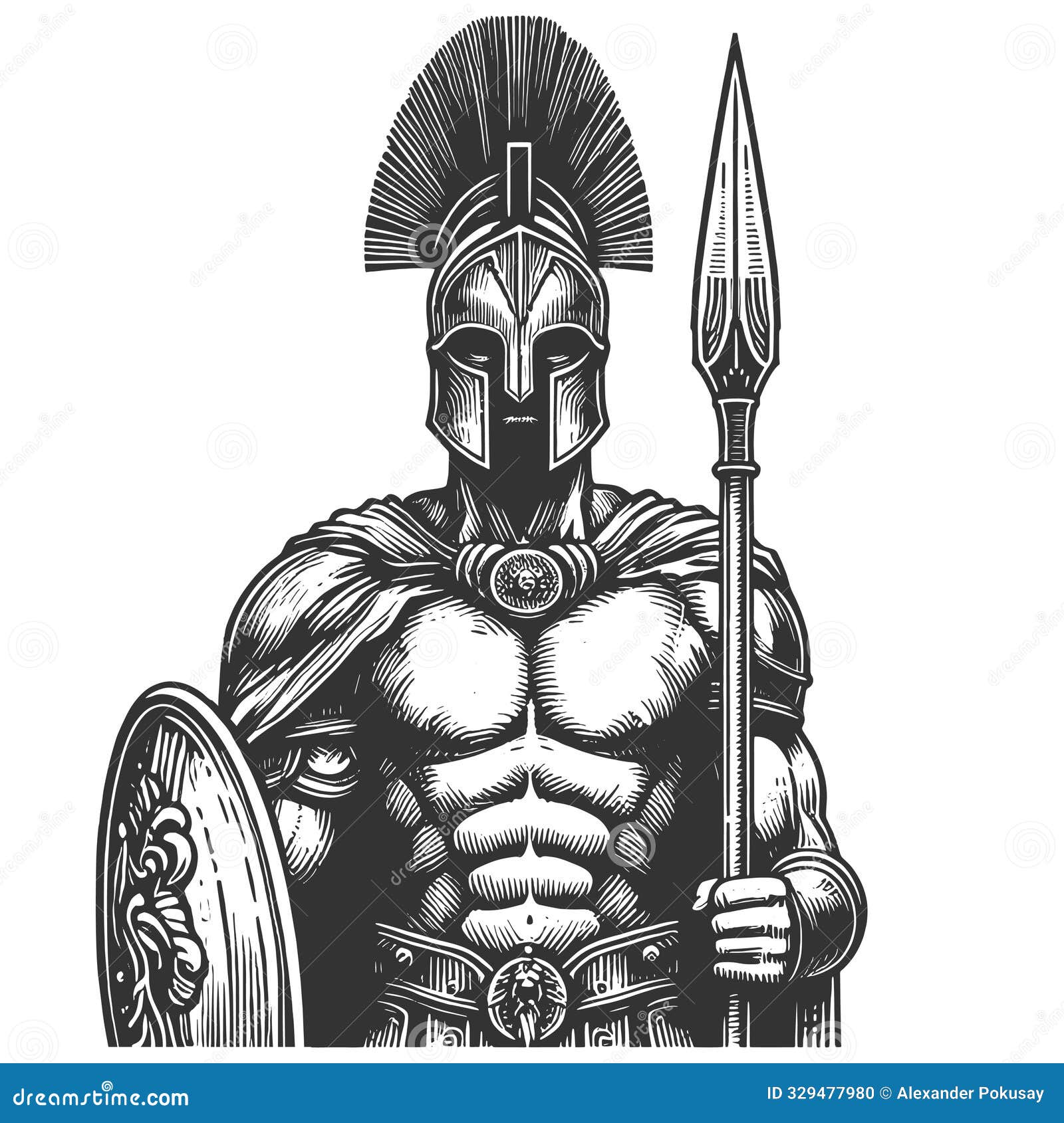 Spartan Warrior in Armor Spear and Shield Vector Stock Illustration ...