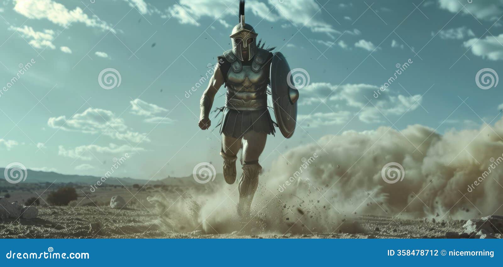 Spartan Warrior Charging into Battle. Created by Generative Artificial ...