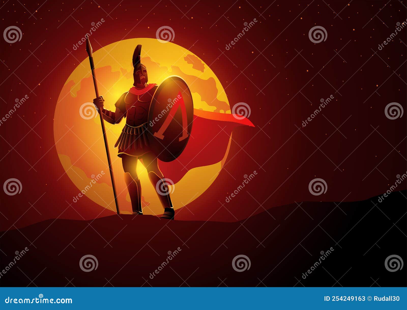 Spartan Warrior with His Shield and Spear Standing Gallantly Against ...