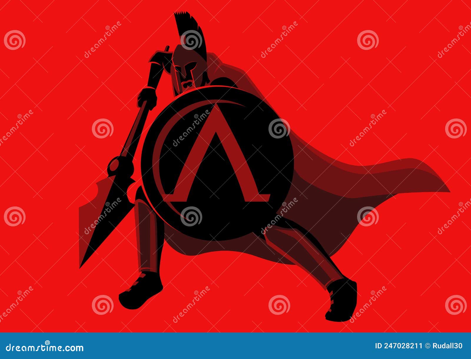 Spartan Warrior with His Spear and Shield Stock Vector - Illustration ...