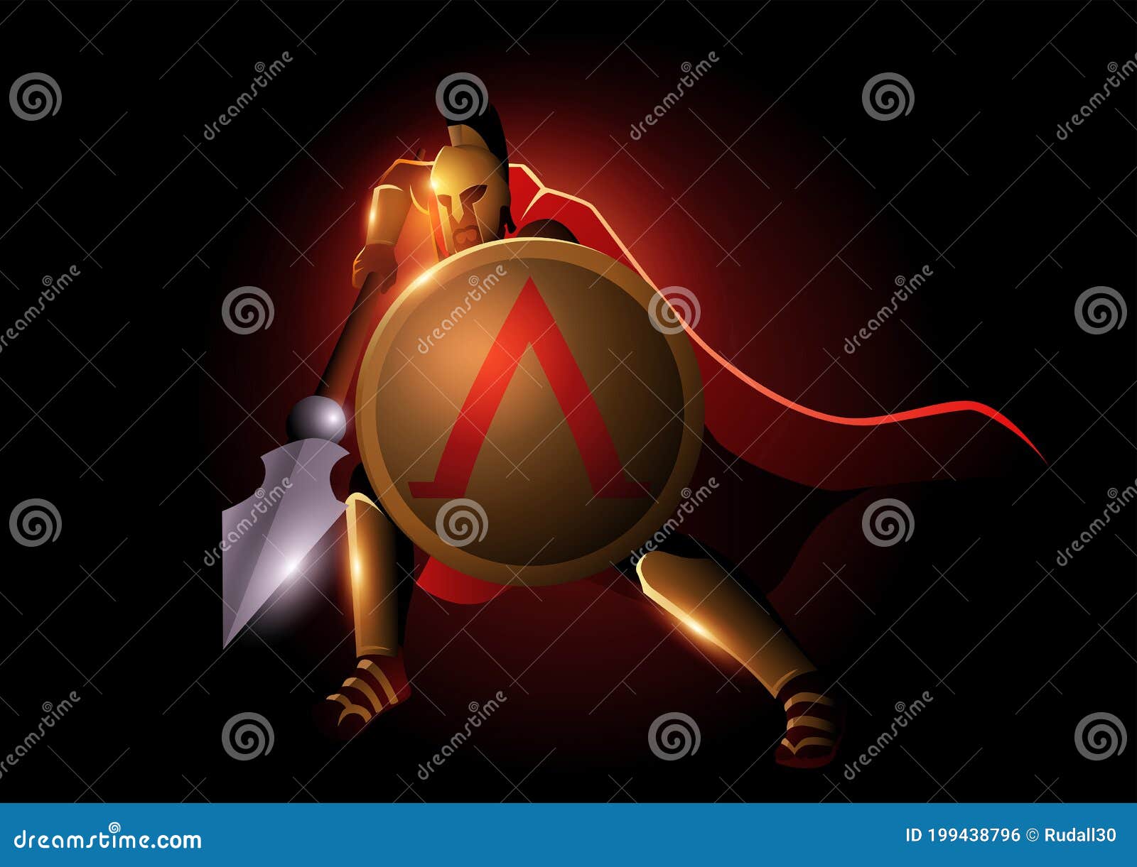 Spartan Warrior with His Spear and Shield Stock Vector - Illustration ...